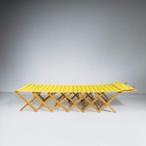 Camp Cot in Wood and Yellow Canvas, 1960s for sale at Pamono