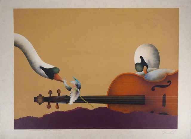 Jean-Paul Donadini, Swans and Violin, Lithograph for sale at Pamono
