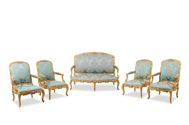 Louis XV Style Living Room with Gilded Wood Frames, 1880s, Set of 5 for ...