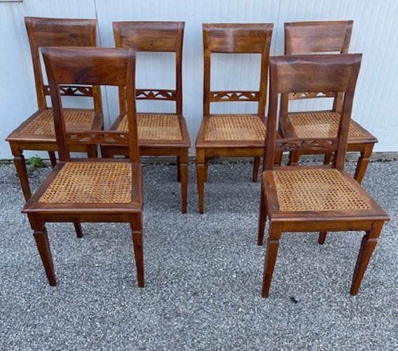 Chaises de Salle à Manger en Bois et Paille de Vienne, Set de 8 en vente sur Pamono