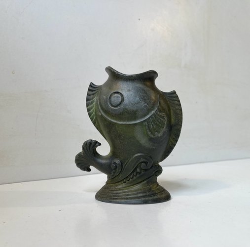 Scandinavian Art Deco Koi Fish Vase in Patinated Metal, 1930s for sale ...