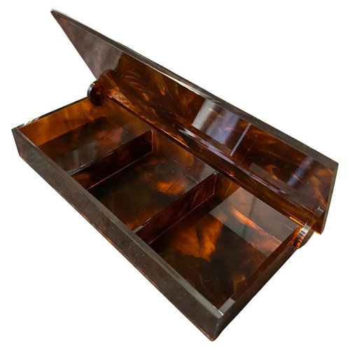 Mid-Century Modern Italian Faux Tortoiseshell Acrylic Glass Jewelry Box ...