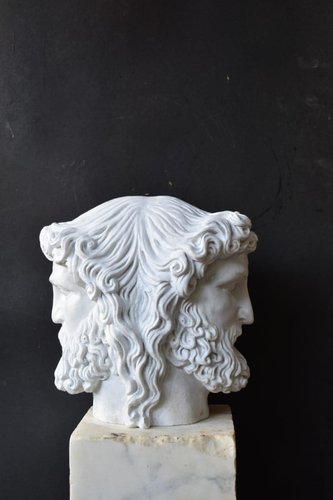 Hand-Carved Two-Headed Bust of Janus, Greek God of Transitions, Marble ...