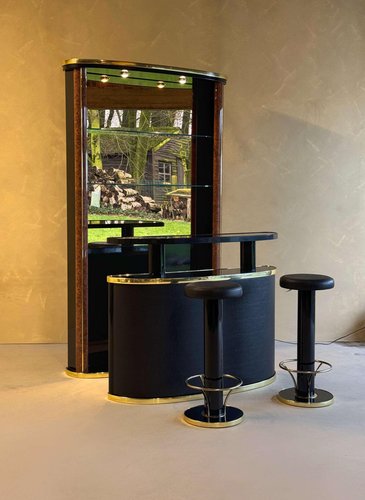 Mid-Century Black Lacquered and Burl Wood Cocktail Bar for sale at Pamono