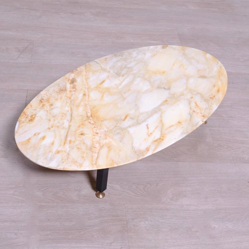 Table Basse Ovale en Marbre avec Structure et Pieds en Métal Amovibles ...