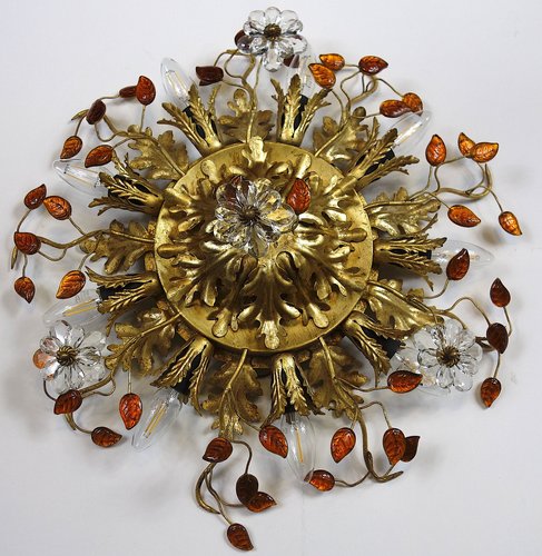 Plafón con flores de cristal de Murano y metal dorado de Banci Firenze ...
