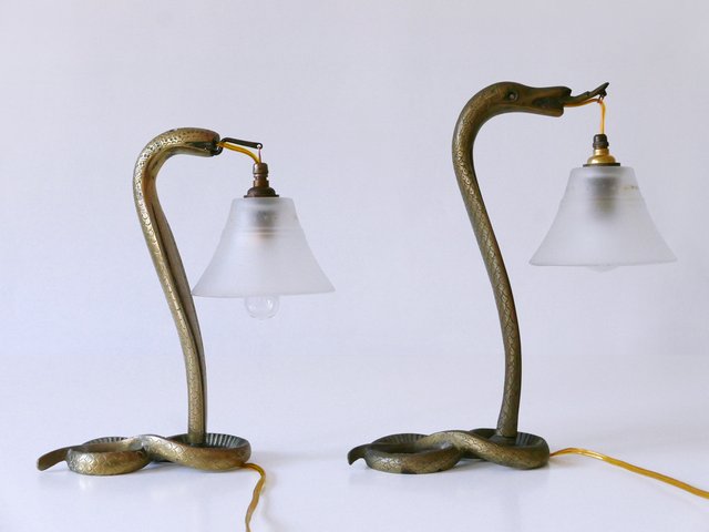 Antique Art Nouveau Bronze Cobra Table Lamps, 1890s, Set of 2 for sale ...