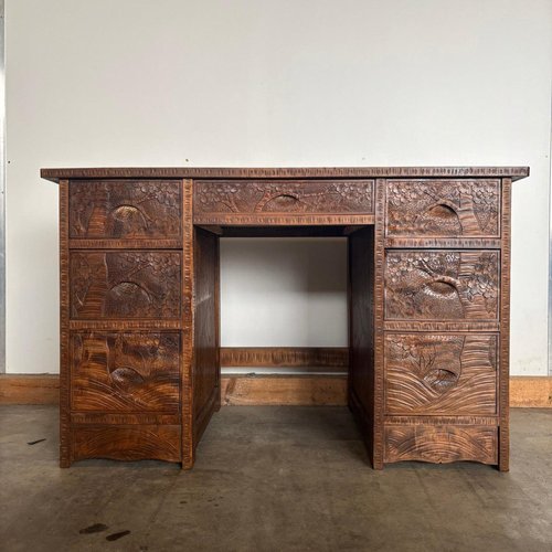 Handcrafted Desk with Carvings, Japan for sale at Pamono