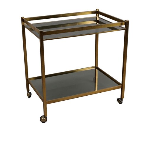 Vintage Kitchen Cart in Brass and Smoked Glass, 1970s for sale at Pamono