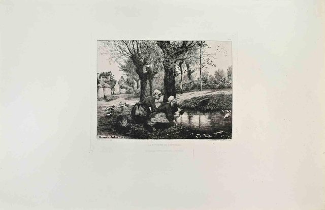 Maurice Matieu, La Fontain du Pasturian, Etching, 1870s for sale at Pamono