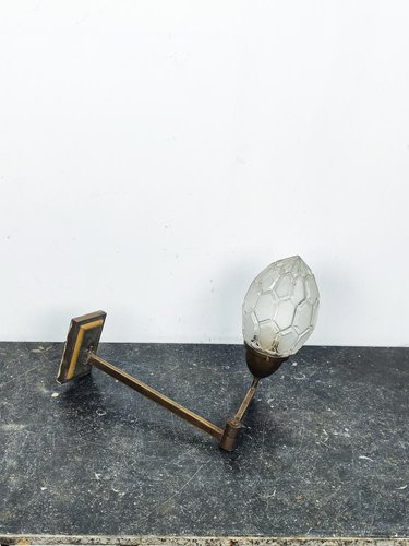 Dutch Hinged Brass Honey Comb Glass Wall Sconce, 1890s for sale at Pamono