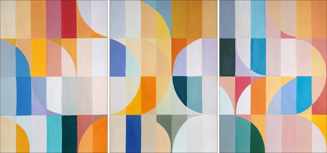 Natalia Roman, Golden Bauhaus Hourglass Triptych, 2025, Acrylic on Watercolor Paper for sale at ...