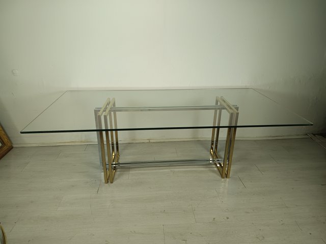 Glass & Brass Table, Italy, 1970s for sale at Pamono