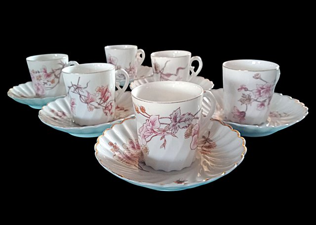19th Century Twisted Cups & Saucers in Porcelain from Limoges, 1891 ...