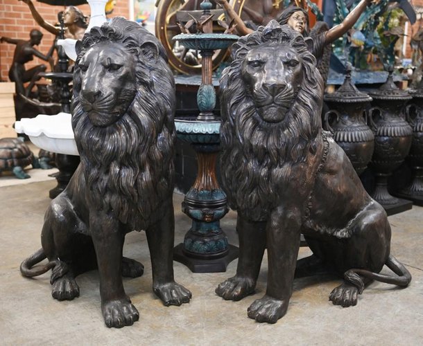 Large Bronze Lions Classical Gatekeeper Statues, Set of 2 for sale at ...