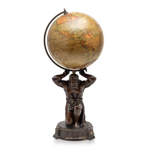 Vintage British Geographica Globe with Bronze Atlas Statue, 1920 for ...