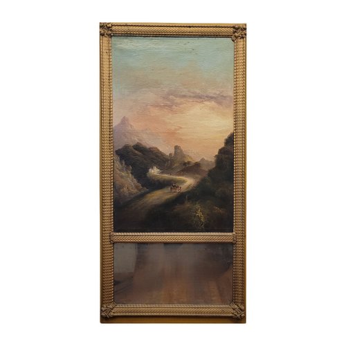 Napoleon III Trumeau Mirror with Oil on Canvas Landscape at Sunset ...