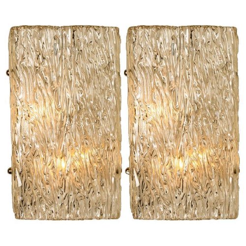 Wave Textured Glass Gold Wall Lights attributed to J. T. Kalmar for ...