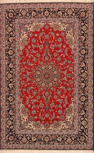 Hand-Knotted Middle Eastern Rug in Wool & Silk with Decorative Pattern ...