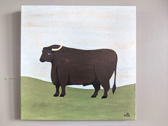 Matt Rix, English Longhorn Bull, Oil on Panel, Framed for sale at Pamono