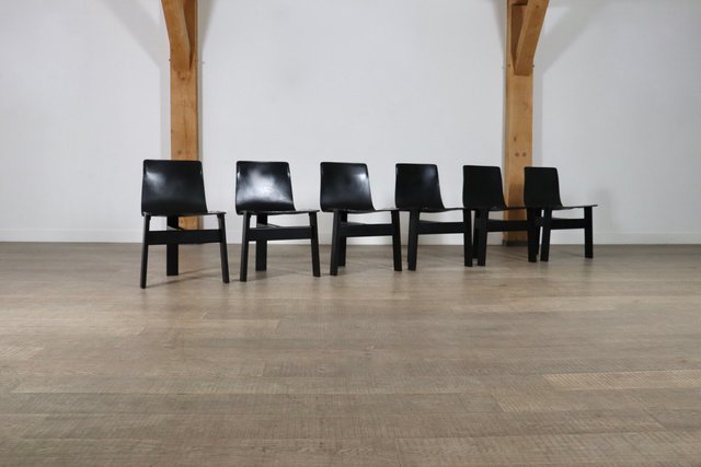 Tre 3 Chairs in Black Leather by Angelo Mangiarotti for Skipper, Italy ...