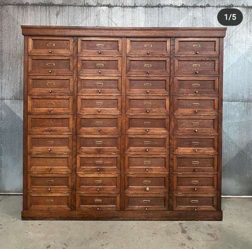 Antique Drop-Front Filing Cabinet in Oak for sale at Pamono