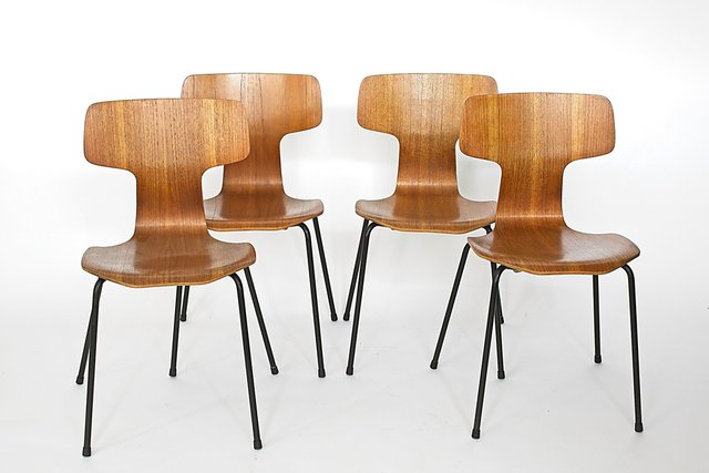 3103 Hammer Chairs in Teak by Arne Jacobsen for Fritz Hansen, 1960s ...