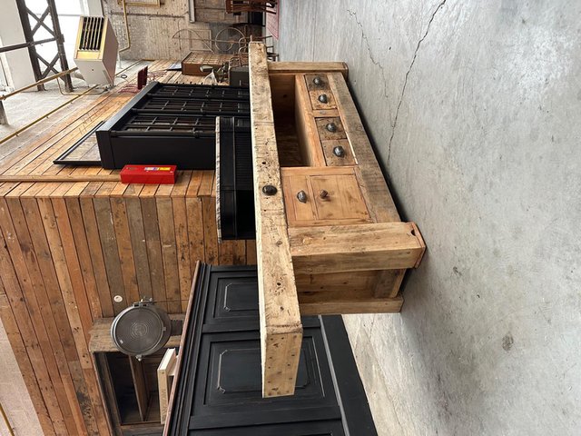 Early 20th Century Workbench Transformed Into a TV Stand for sale at Pamono