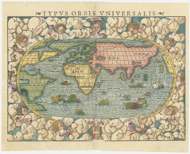 Woodcut Map of the World, 1552 for sale at Pamono