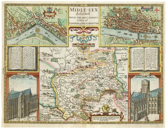 First Edition Map of Middlesex by Speed, 1611 for sale at Pamono