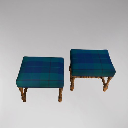 Set of Louis XIII Style Stools in Ralph Lauren Fabric for sale at Pamono
