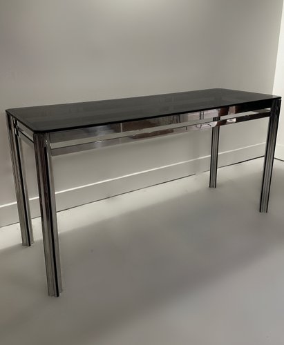 Console Table in Chrome and Smoked Glass by George Ciancimino, 1970s for sale at Pamono