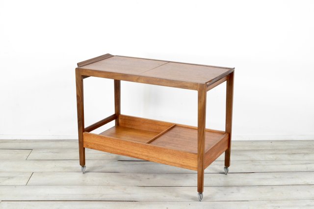 Chariot à Cocktail à Rallonge Mid-Century en Teck en vente sur Pamono