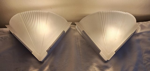 Vintage Wall Lamps with White Metal Mounts and Matt Glass Shades, 2000s ...