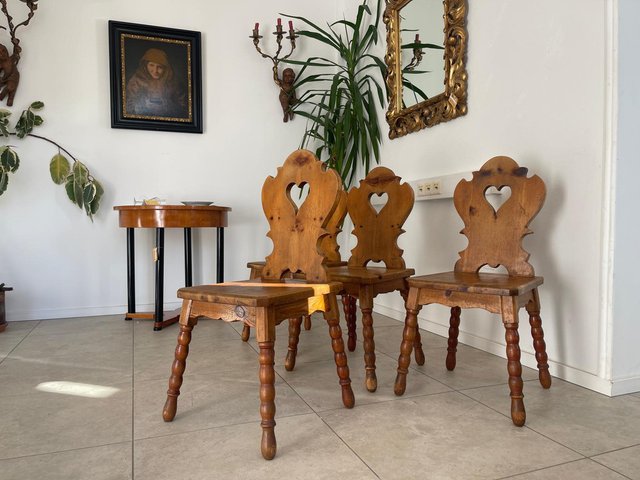 Original Pinus Cembra Wood Farmhouse Chairs, Set of 4 for sale at Pamono