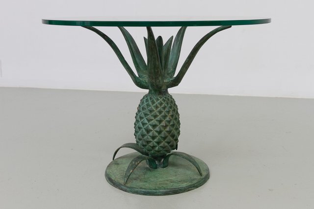 French Hollywood Regency Pineapple Side Table in Brass and Glass from Maison Jansen, 1970s for ...