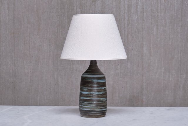 Green and Teal Striped Ceramic Table Lamp by Gunnar Borg, Sweden, 1960s ...