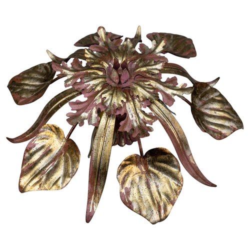 Lámpara de techo con tres hojas de metal dorado y morado estilo ...