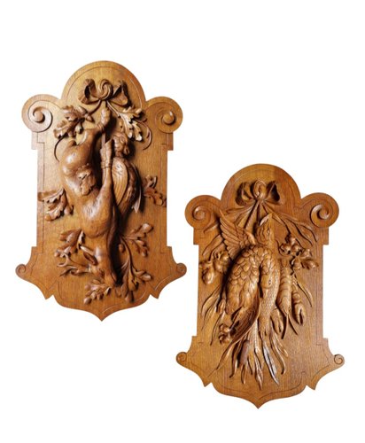 Black Forest Hunt Ing Wall Trophy, 1950s, Set of 2 for sale at Pamono