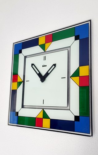 Large Glass Wall Clock by Bino, 1980s for sale at Pamono