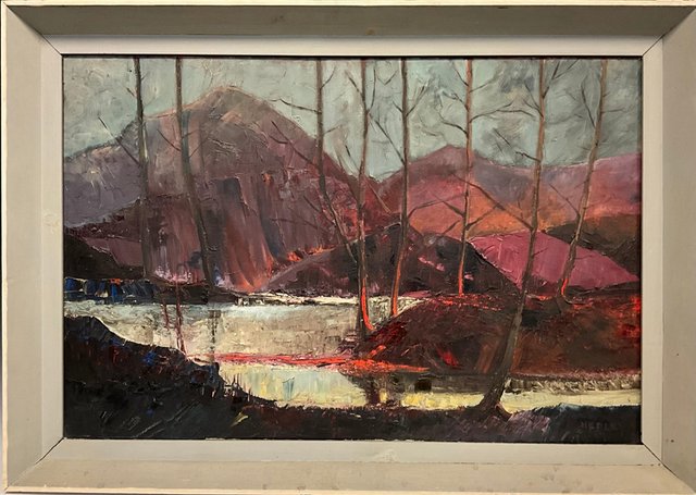 Hedley Williams Waycott, Mountains Ablaze with Light of Setting Sun ...