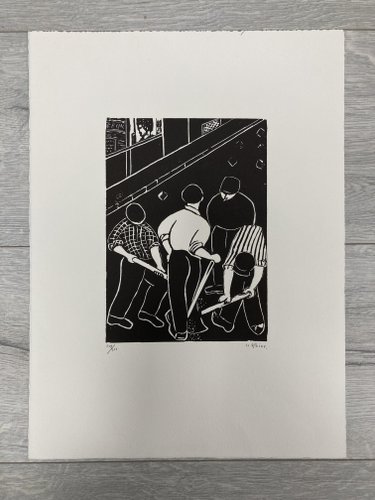 Dominique Le Blaise, The Workers, Woodcut Print on Paper, 1980 for sale ...