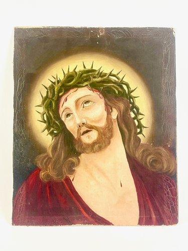 Das Antlitz Christi mit Dornenkrone, Öl auf Karton, 19. Jh. bei Pamono ...