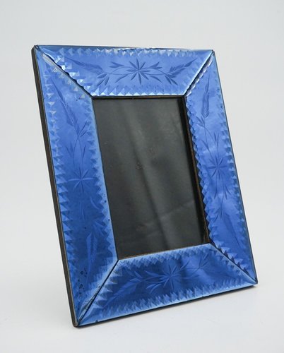 Art Deco Floral Etched Cobalt Blue Beveled Glass Picture Frame, 1920s ...