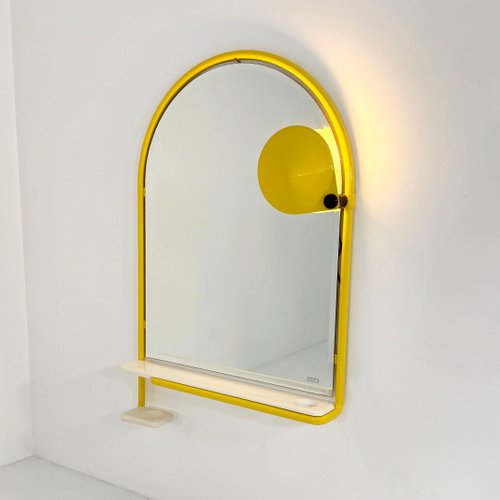 Large Yellow Mirror with Light, 1980s for sale at Pamono
