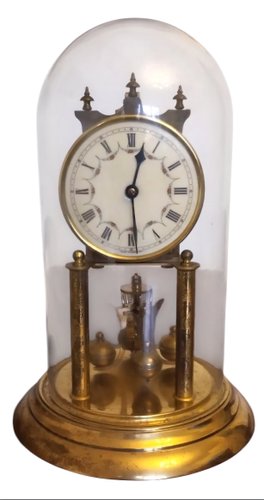 Antique Yearly Clock with Glass Dome for sale at Pamono
