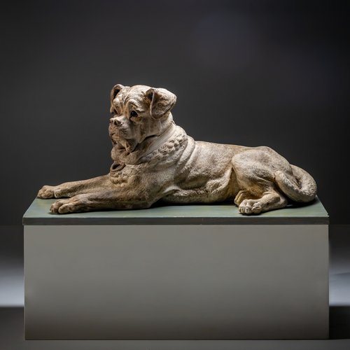 19th Century Life-Size Reclining Dog in Ceramic for sale at Pamono