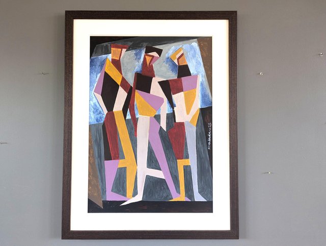 Three Standing Figures, Acrylic Painting, Framed for sale at Pamono