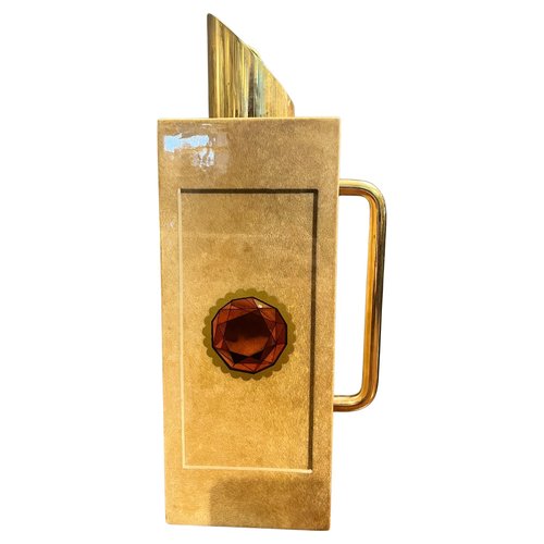 Mid-Century Thermal Flask in Brass and Goatskin attributed to Aldo Tura ...