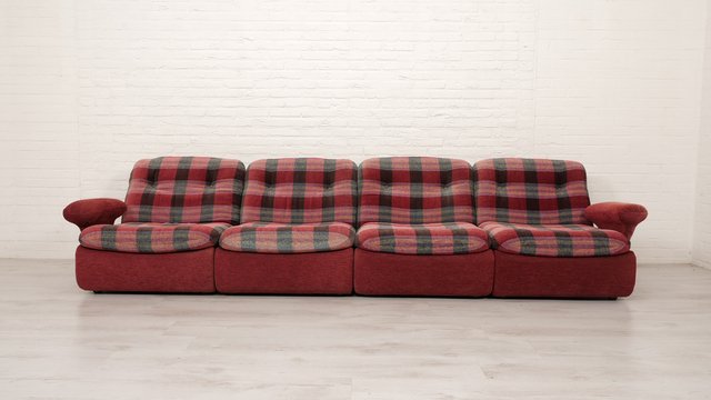 Modular Red Checkered Sofa, 1970s, Set of 4 for sale at Pamono